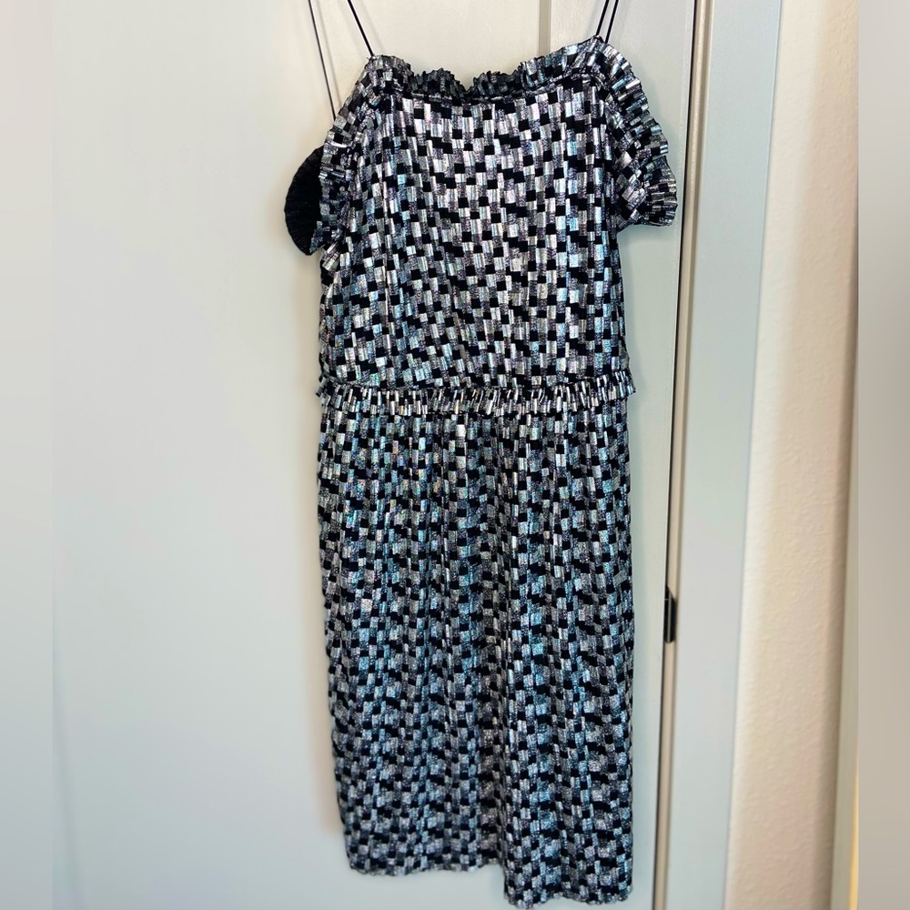 Zara Nwot Shiny Checkered Cocktail Dress - Gem